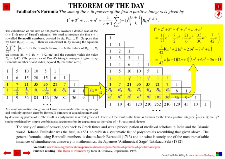 Faulhaber's Formula The Sum of The R-TH Powers of The First N Positive ...