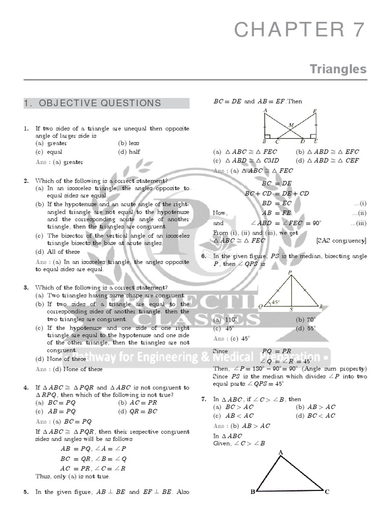 Triangles: 1. Objective Questions | PDF | Triangle | Elementary Geometry