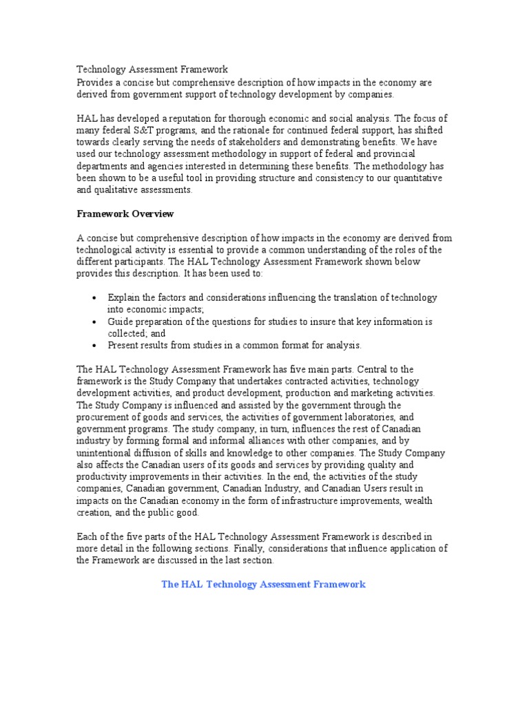 Technology Assessment Framework | PDF | Economic Development | Infrastructure