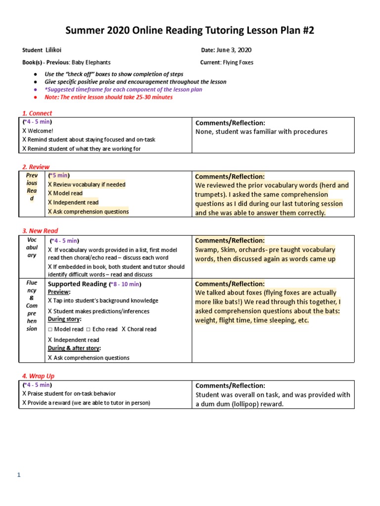 Bachmann Tutoring Lesson Plans | PDF | Vocabulary | Cognitive Science