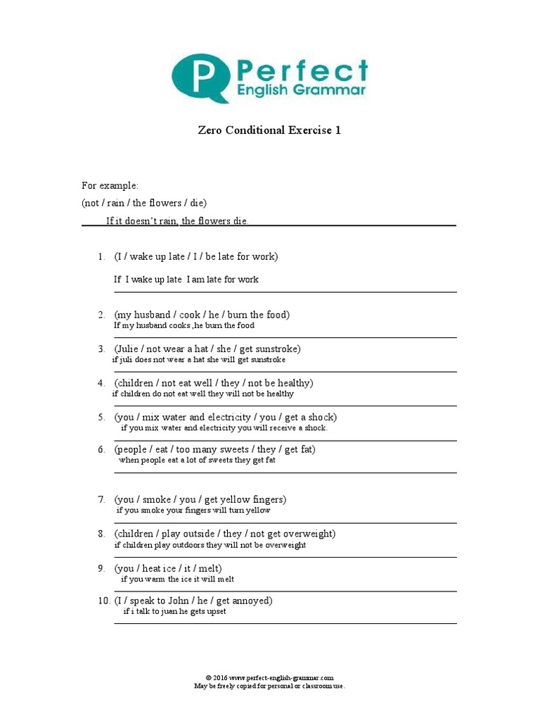 Zero Conditional Exercise 1: If I Wake Up Late I Am Late For Work | PDF