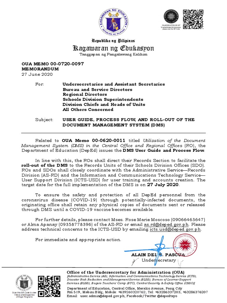 OUA Memo - 7097 - Usec Guide Process Flow and Roll Out of The Document ...