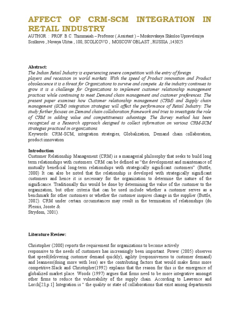 CRM-SCM Integration in Retail | PDF | Supply Chain | Customer ...