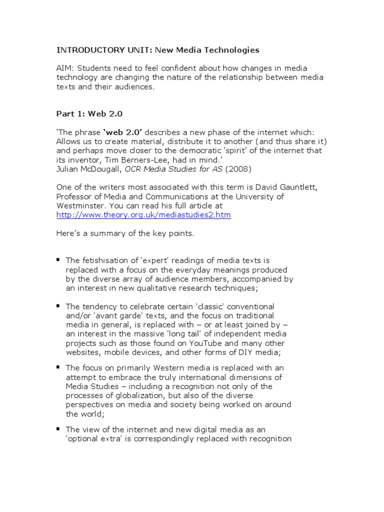 INTRODUCTORY UNIT: New Media Technologies | PDF | Technological ...