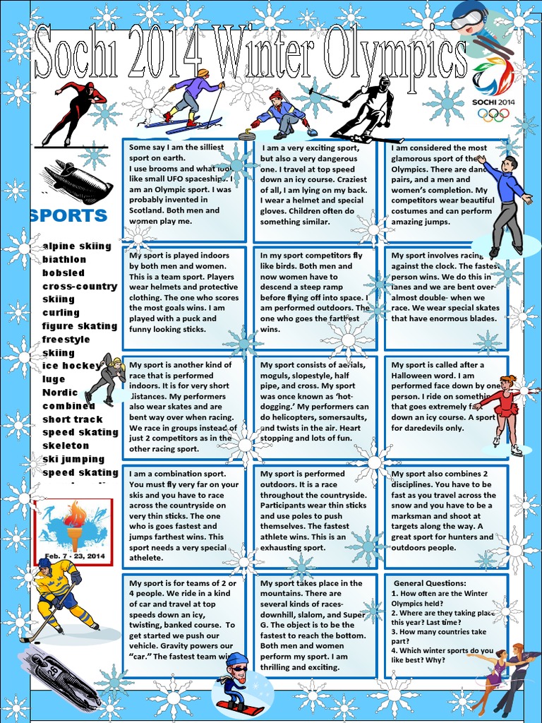 Winter Olympics Riddles With Key Fun Activities Games Games Warmers ...