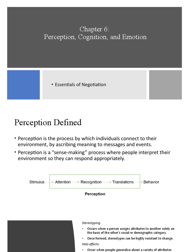 Chapter 6 Perception, Cognition, and Emotion 2 | PDF | Negotiation ...