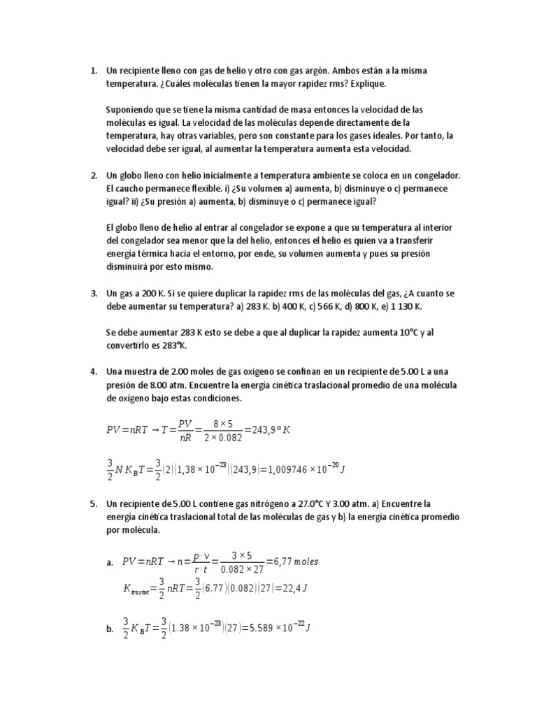 Ejercicios de Gas Ideal | PDF | Gases | Temperatura