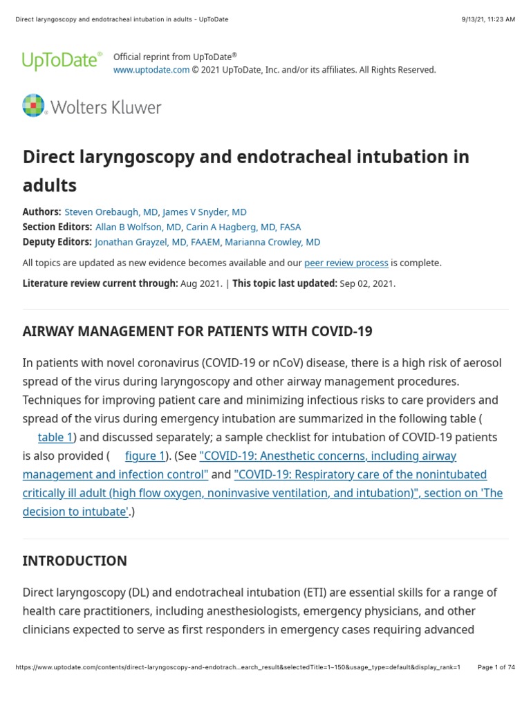 Direct Laryngoscopy and Endotracheal Intubation in Adults - UpToDate ...
