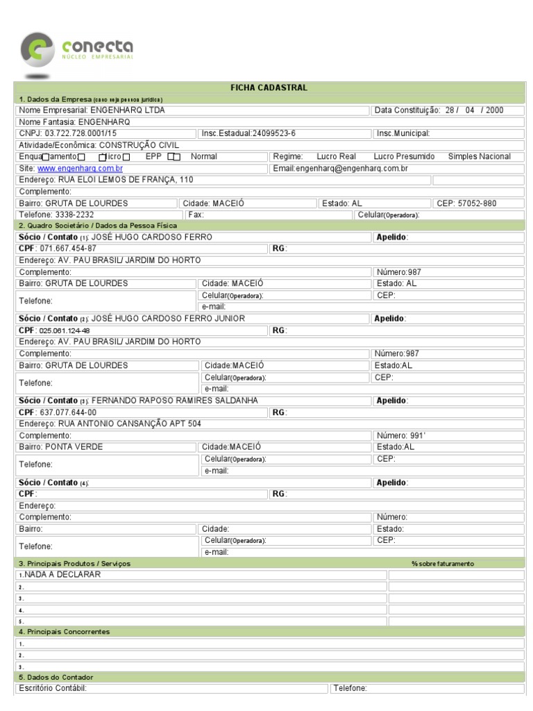 FICHA DE CADASTRO DE CLIENTE | Business