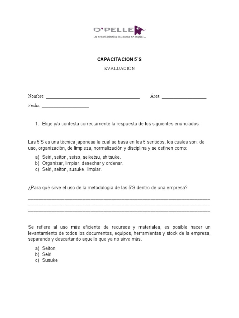 Evaluación Capacitación 5S | PDF
