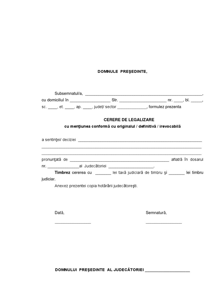 Cerere Legalizare Hotarare Jucatoreasca-1 | PDF