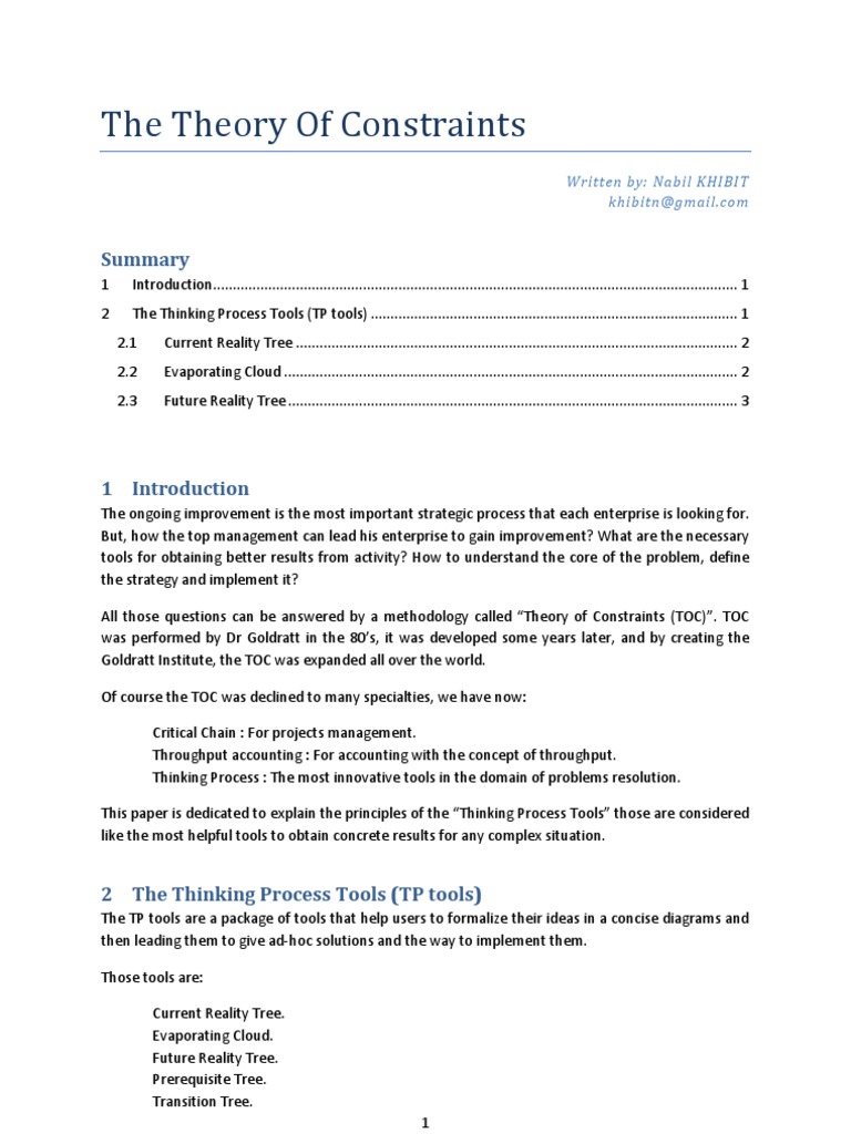 My Abstract of The TOC and TP Tools | PDF | Systems Science | Emergence
