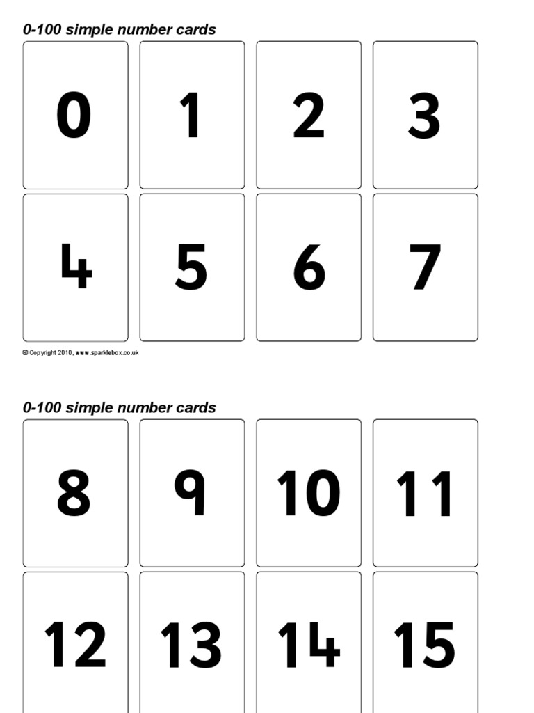 Number Flash Cards 1 100 | PDF