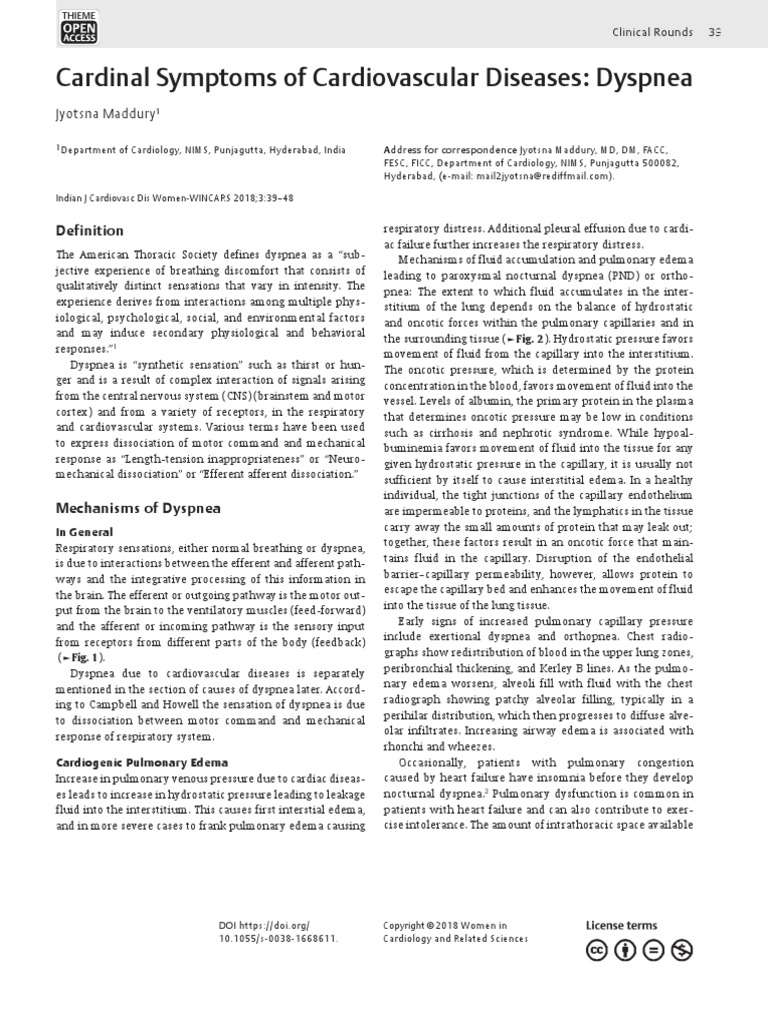 Cardinal Symptoms of Cardiovascular Diseases Dyspn | PDF | Hypoxia ...