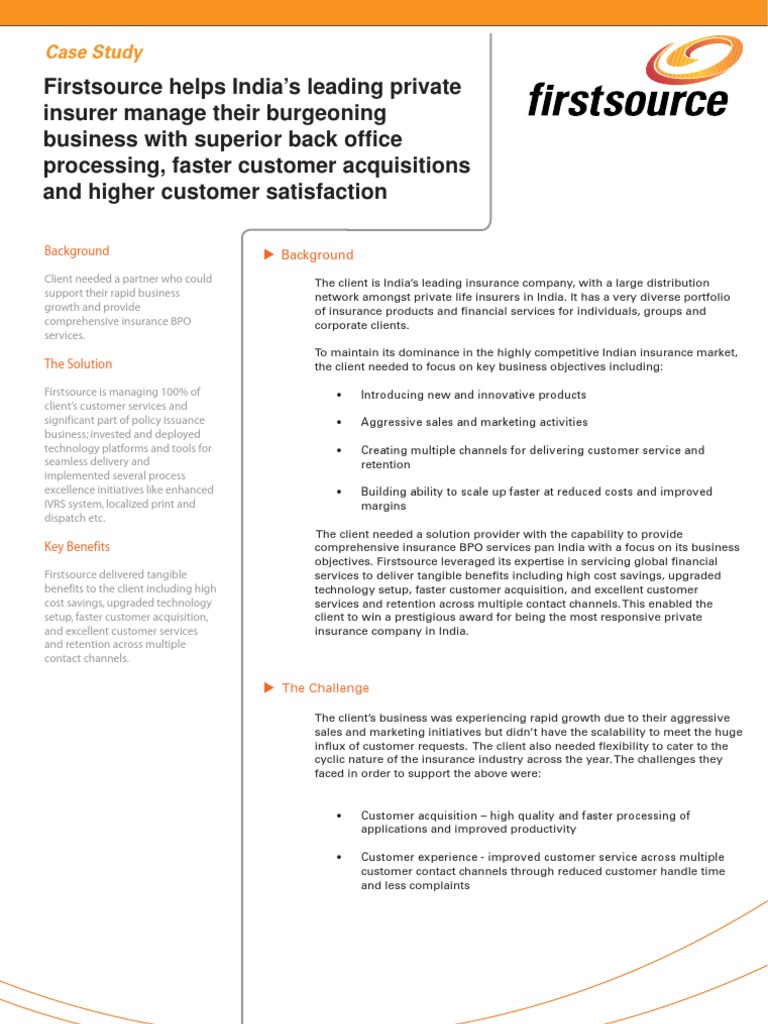 Firstsource Cs | PDF | Insurance | Interactive Voice Response