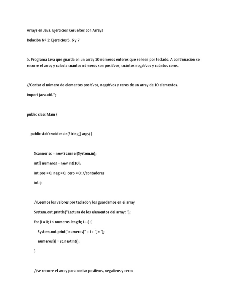 Arreglos Java Ejercicios | PDF | Estructura de datos de matriz | Java ...