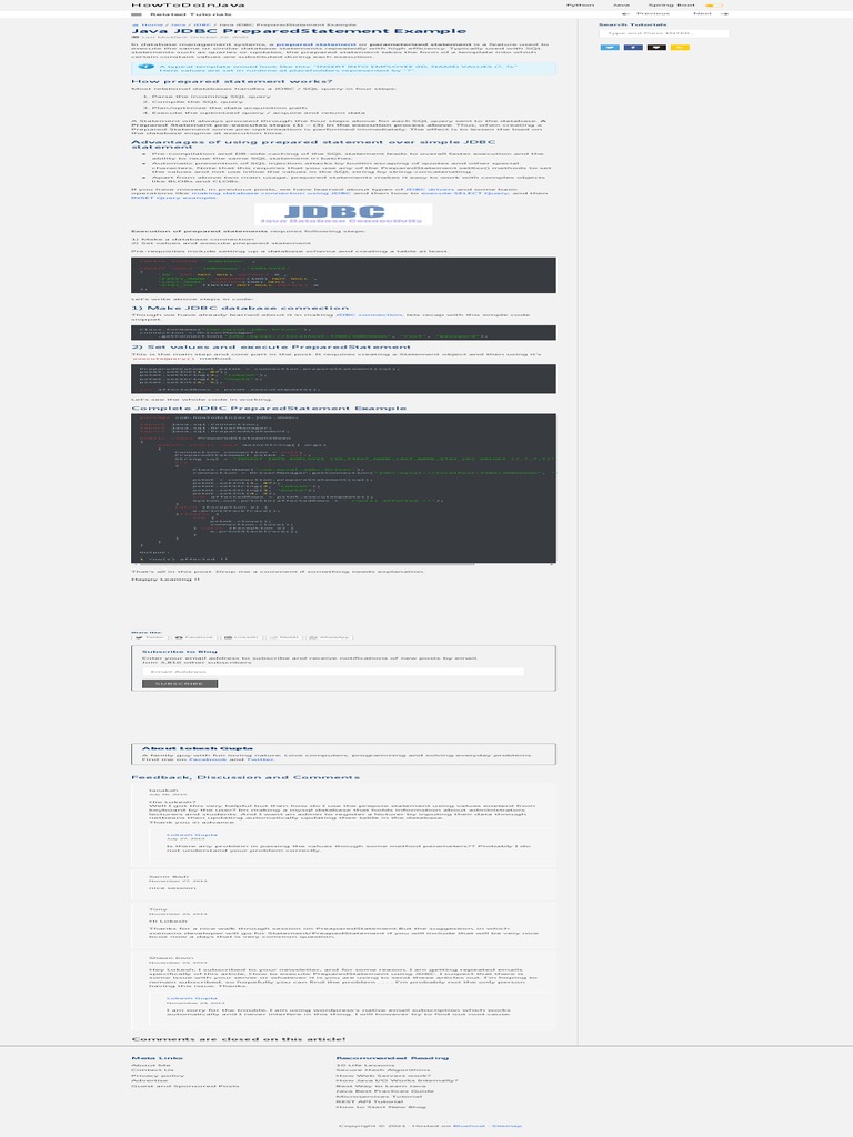 Java JDBC PreparedStatement Example - HowToDoInJava | Download Free PDF | Information Retrieval ...