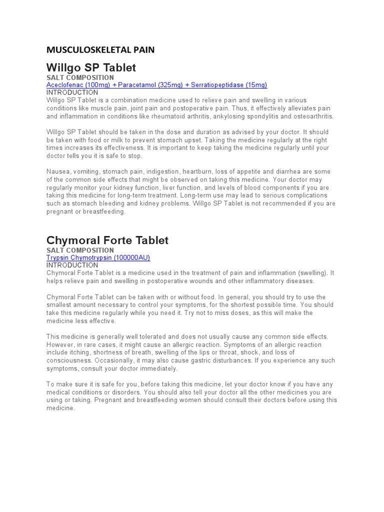 Willgo SP Tablet: Musculoskeletal Pain | PDF | Arthritis | Pain