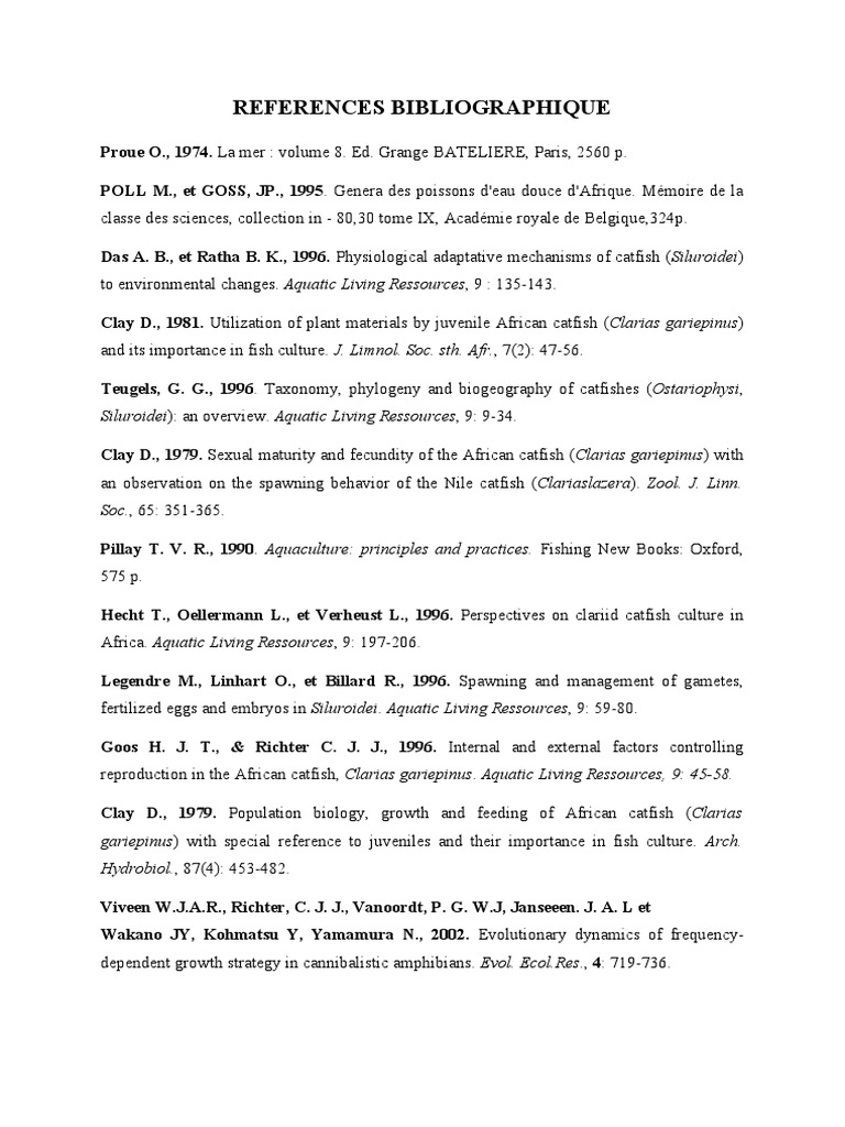 Références Bibliographique | PDF | Aquaculture | Poisson