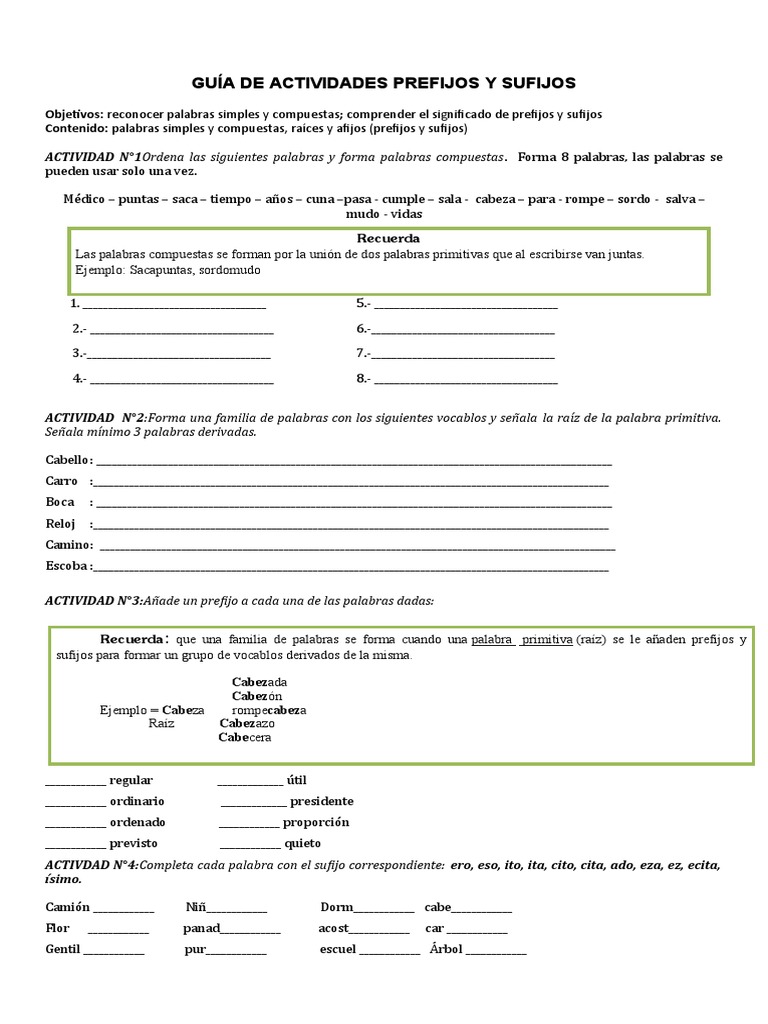 Actividades de Prefijos y Sufijos | PDF