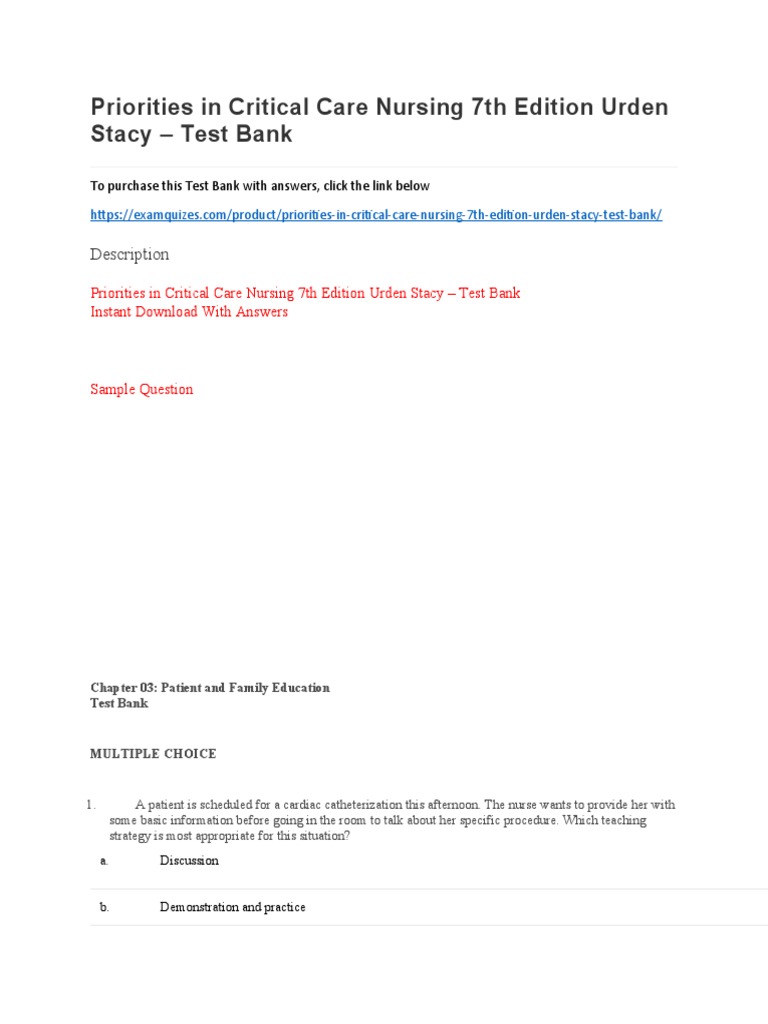 Priorities in Critical Care Nursing 7th Edition Urden Stacy - Test Bank ...