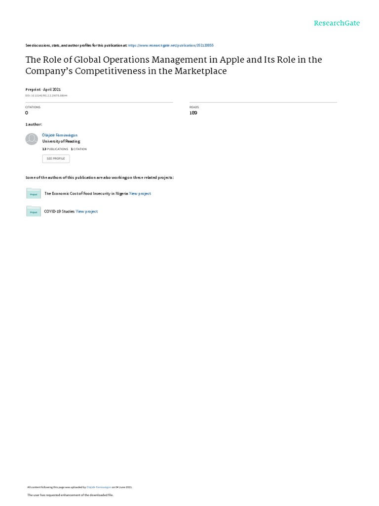 The Role of Global Operations Management in Apple | PDF | Apple Inc ...