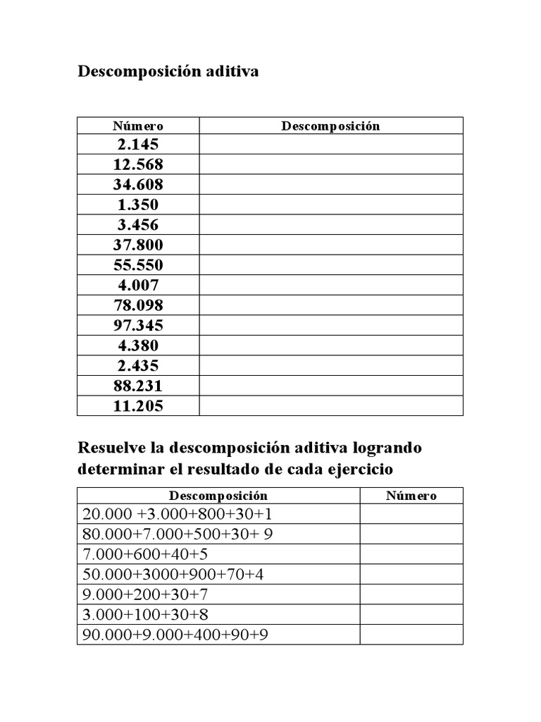 Ejercicios de Descomposición Aditiva | PDF | Hogar, jardinería y bricolaje