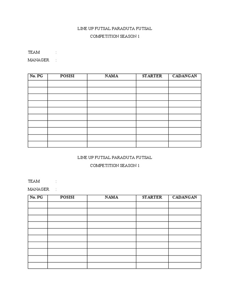 Line Up Futsal Paraduta Futsal Print Des | PDF | Association Football ...