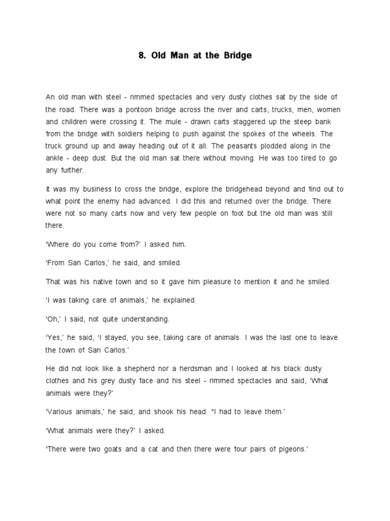 Old Man at The Bridge | PDF | Ernest Hemingway