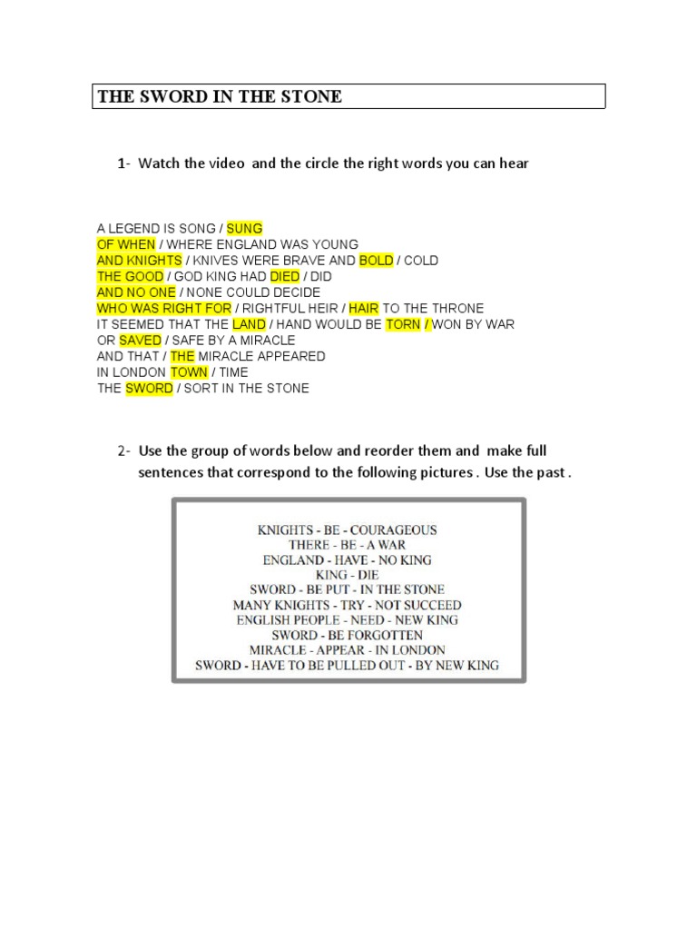 The SWORD in The STONE Listening Exercises | PDF | Foreign Language ...