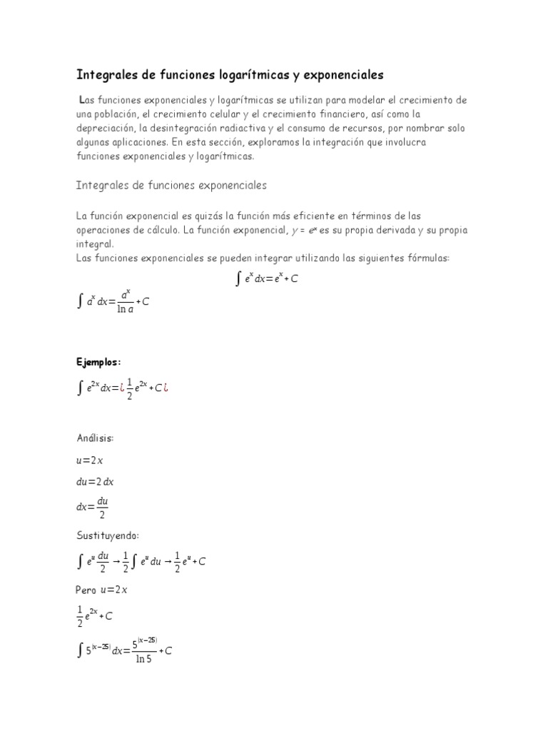 Integrales de Funciones Logarítmicas y Exponenciales | PDF | Logaritmo ...