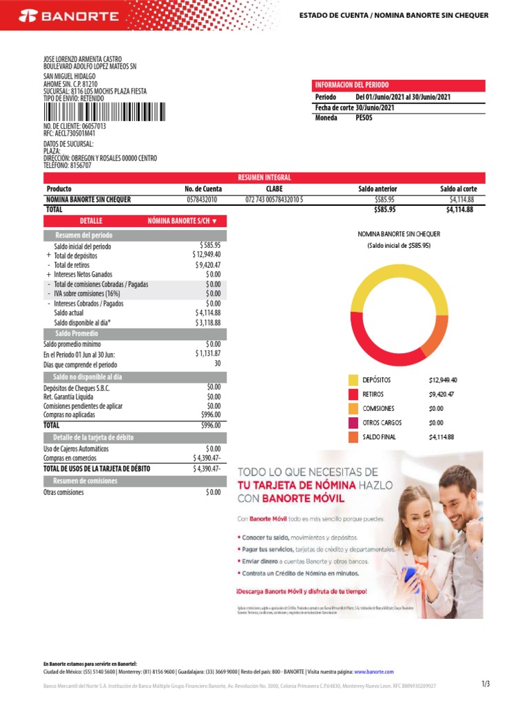 Estado de Cuenta Banorte | PDF | Tarjeta de débito | Tecnología financiera