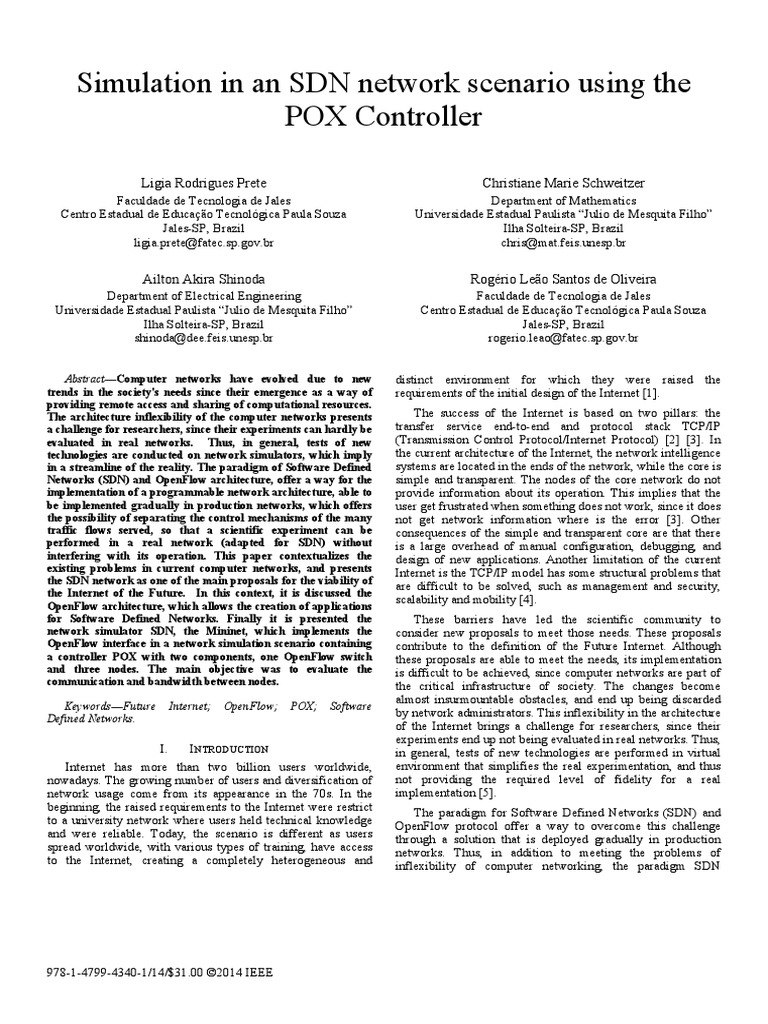 Simulation In An Sdn Network Scenario Using The Pox Controller Pdf Computer Network Internet