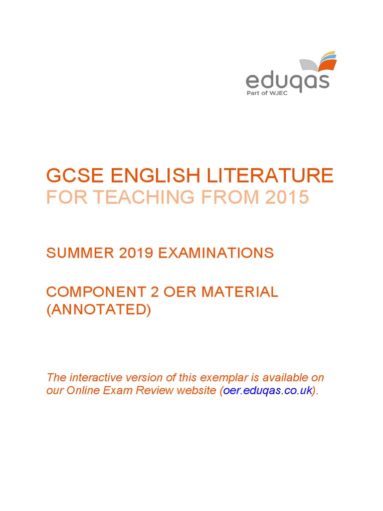 2019 Eduqas GCSE English Literature Component 2 Annotated Exemplar ...