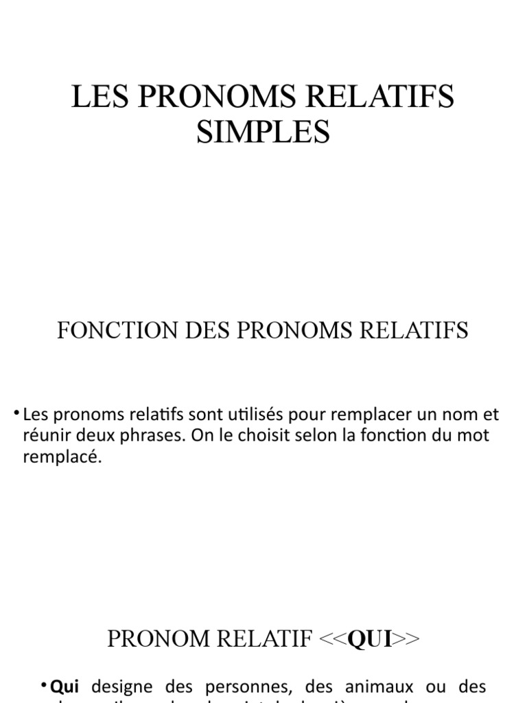 Guide des Pronoms Relatifs Simples | PDF