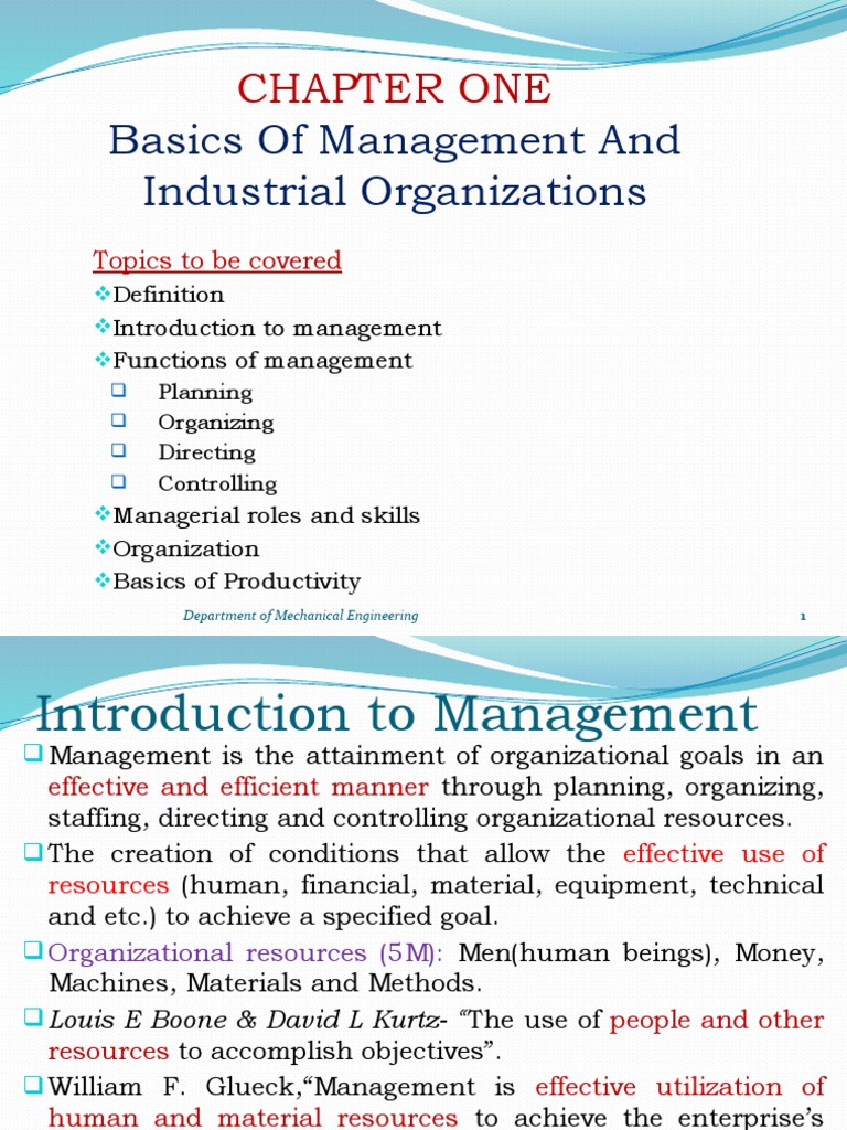 Chapter 1-Basics of Management & Industrial Organizations | PDF | Goal ...