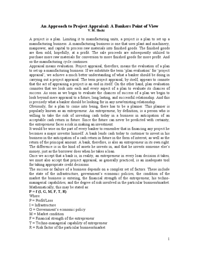 An Approach To Project Appraisal Pdf Banks Risk