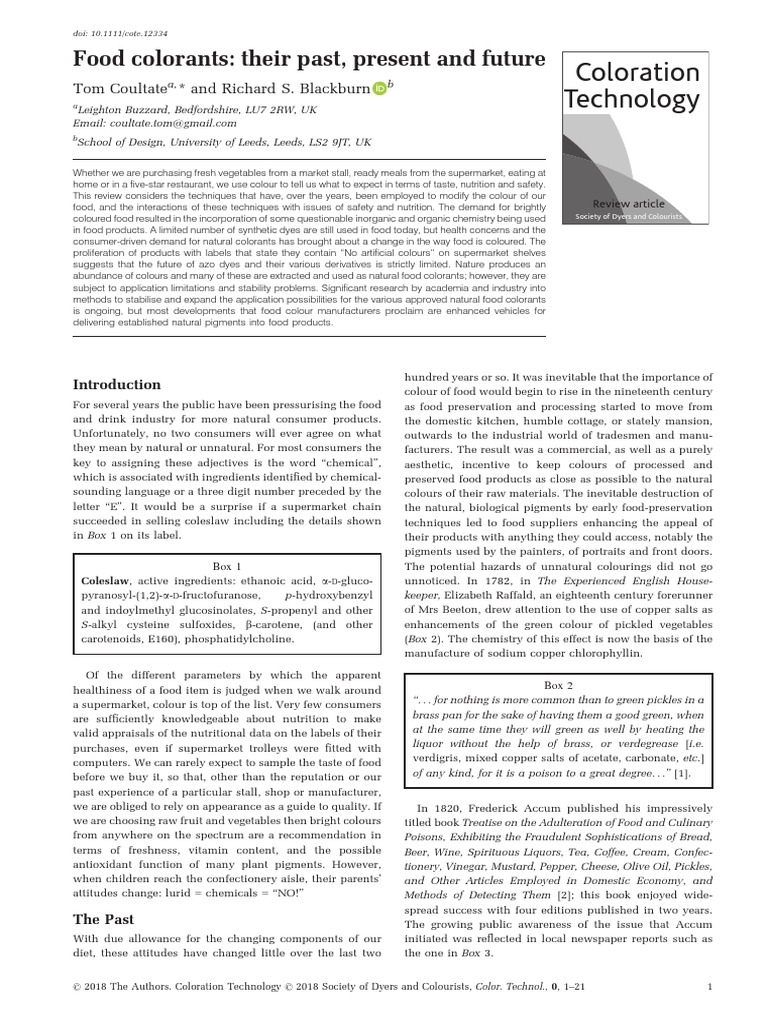 Coloration Technology: Food Colorants: Their Past, Present and Future ...