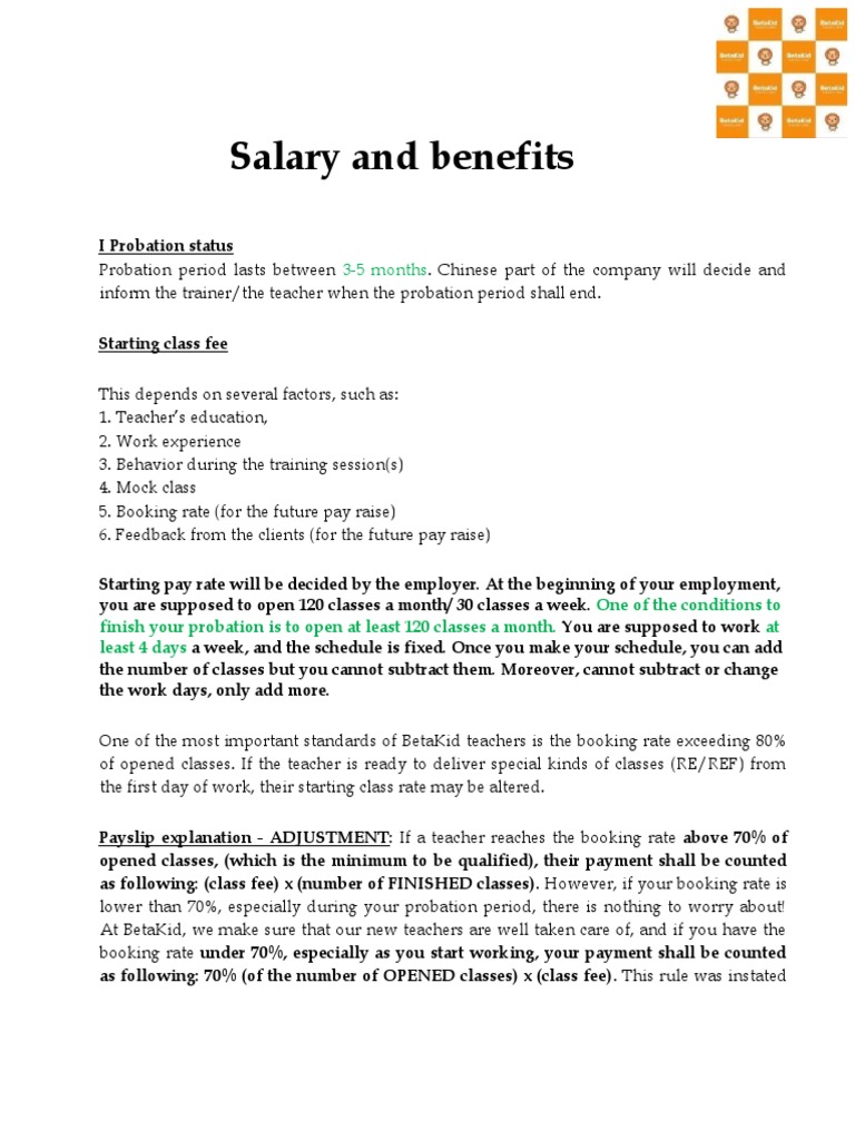 Salary and Benefits for Teachers at BetaKid | PDF | Teachers | Salary
