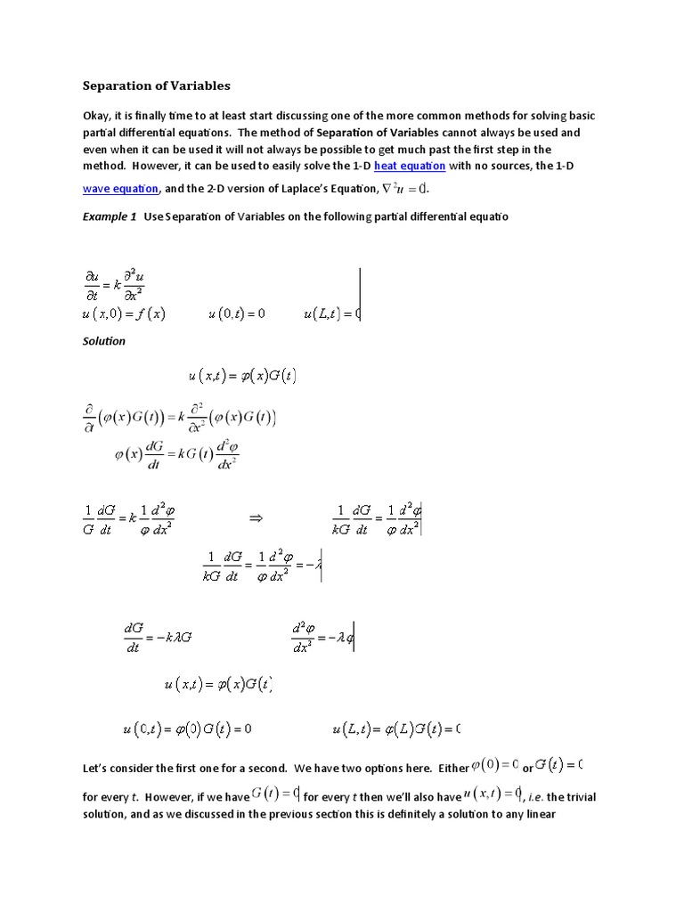 Solving PDEs with Separation of Variables | PDF | Differential ...