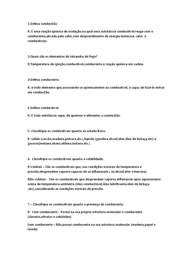 Questionário de Cbinc Cap 1 Ao 5 | PDF | Combustão | Calor