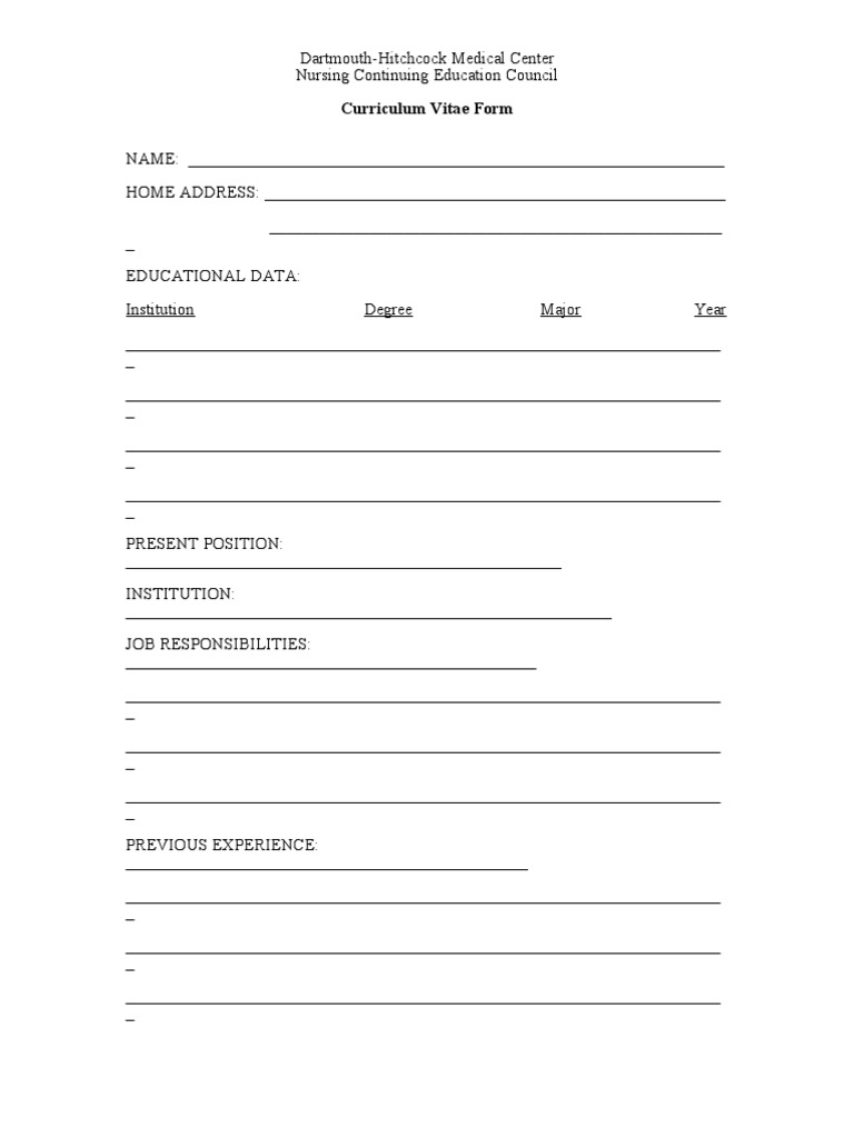 Curriculum Vitae Form | PDF | Career & Growth