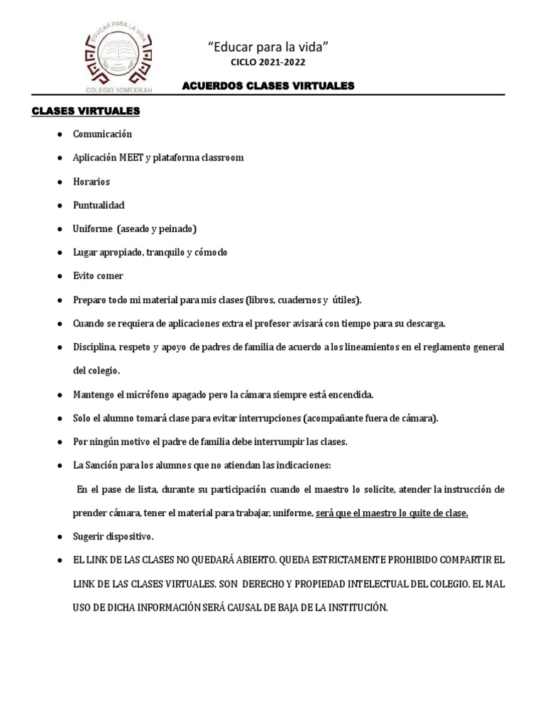 Normas para Clases Virtuales 2021-2022 | PDF | Informática