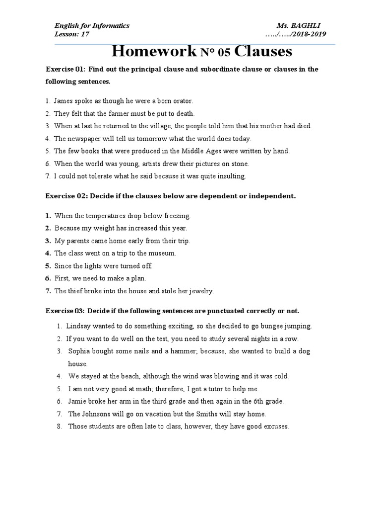 Homework N 05 Clauses | PDF | Adverb | Linguistics