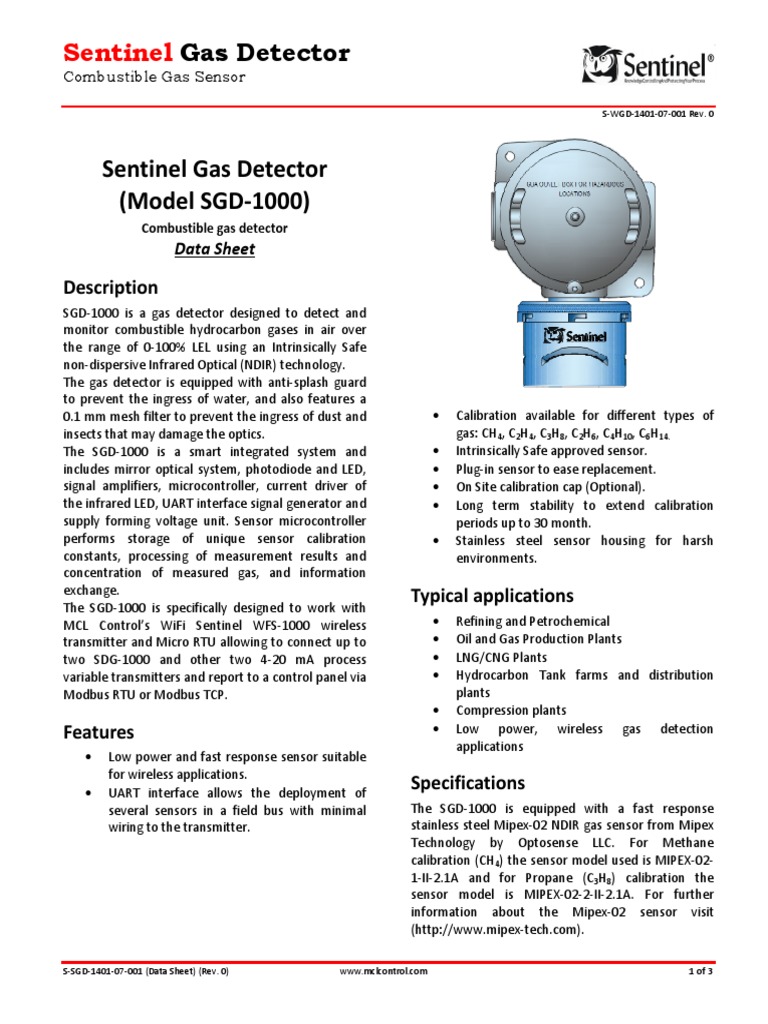 S-SGD-1401-07-001 (Data Sheet) (Rev. 0) | PDF | Sensor | Propane