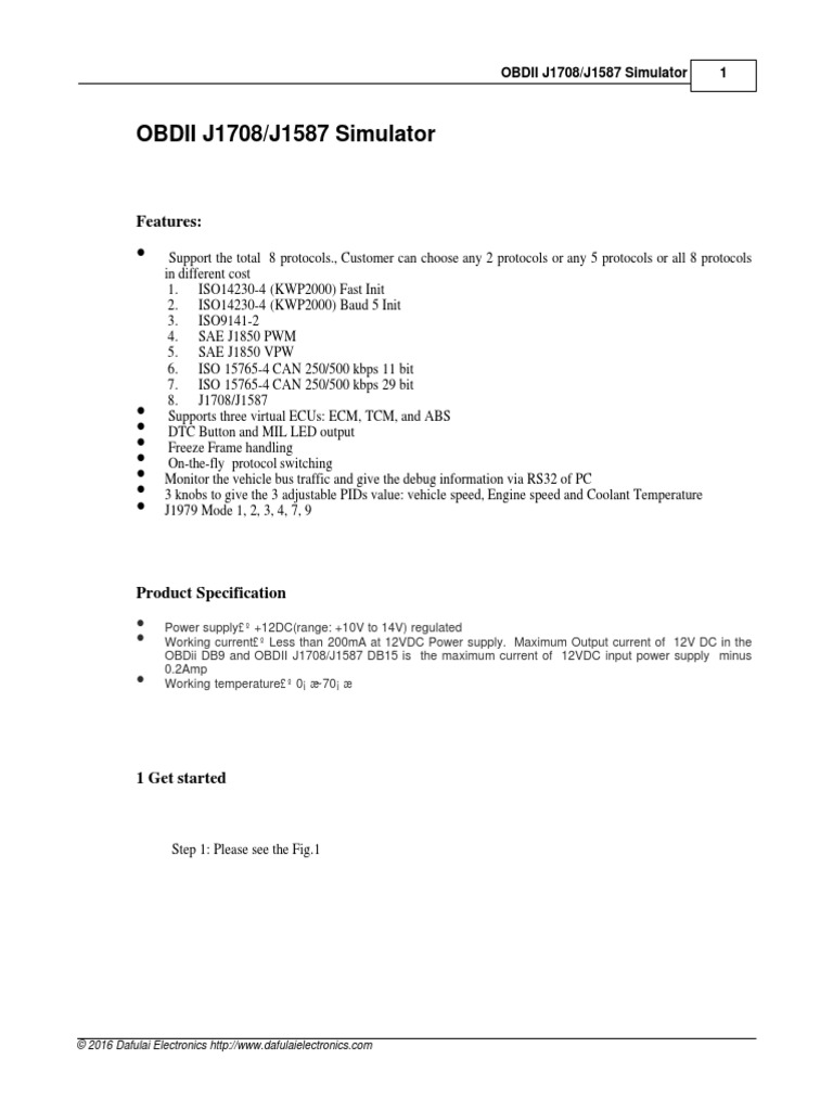 OBDII J1708/J1587 Simulator: Features | PDF | Throttle | Electrical ...