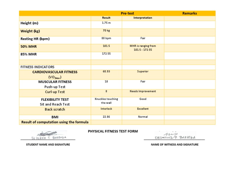 Physical Fitness Form | PDF