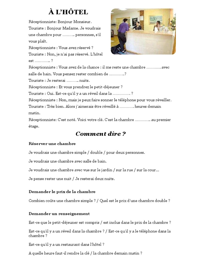 1 A L'hotel Exercice A Completer | PDF