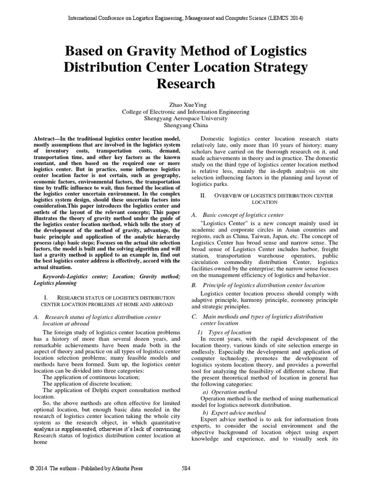 Based On Gravity Method of Logistics Distribution Center Location ...