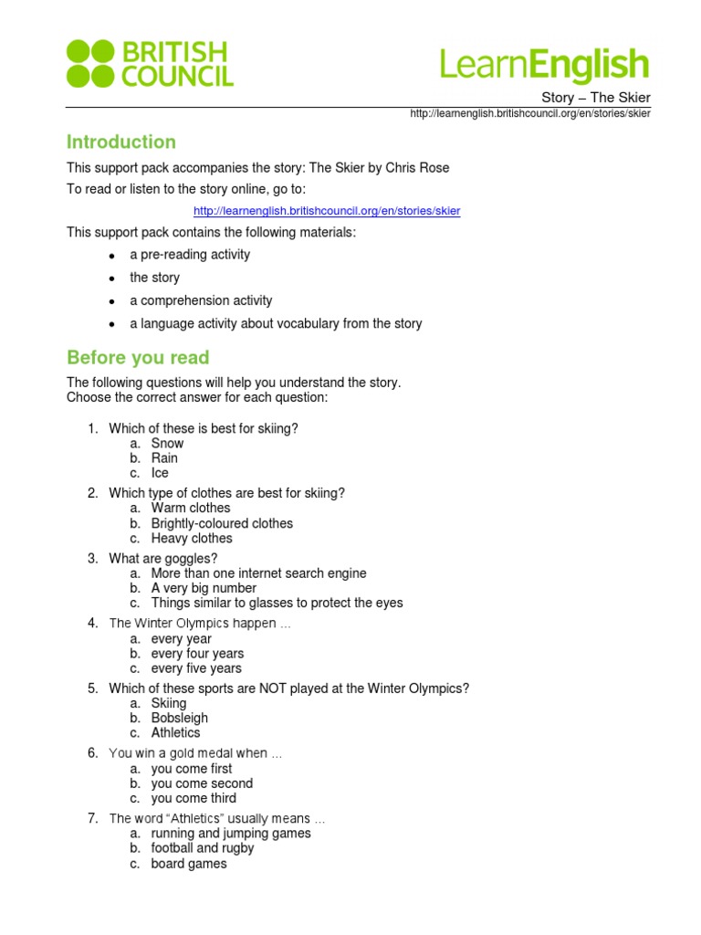 Story - The Skier | PDF | Winter Olympic Games | Olympic Games